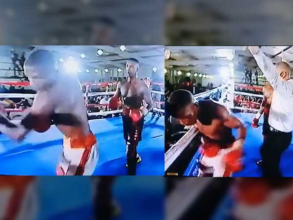 Boxer starts punching in air after suffering head injury during fight